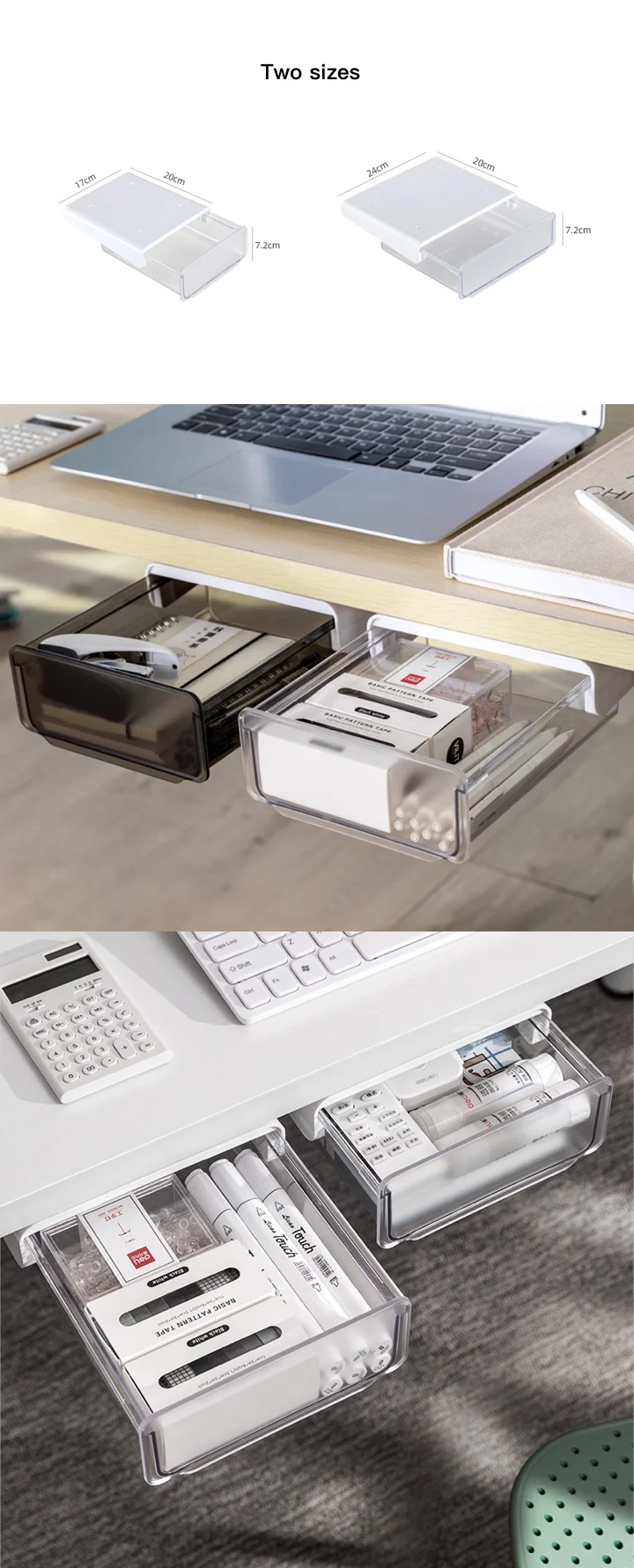 Tray Under Desk Drawer Storage Box Hanging Table Bottom Plastic Storage ...