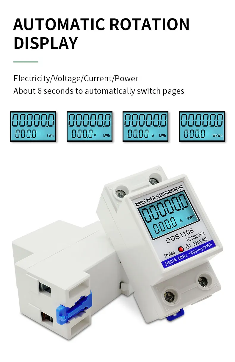 Din Rail Digital Single Phase Reset Zero Energy Meter kWh Voltage ...