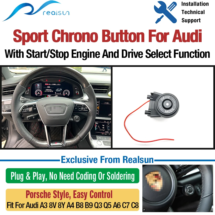 Realsun Sport Chrono Button for Audi A3 8V 8Y A4 B8 B9 Q3 Q5 A6 C7 C8 ...