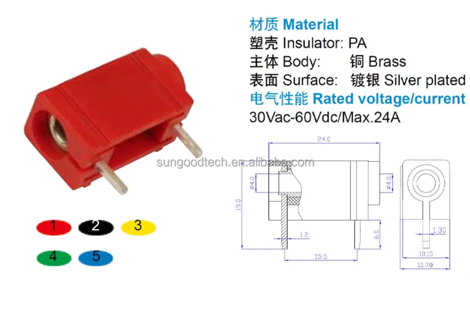 4mm Banana Socket Side Stackable PCB Mount 24A Banana Jack for Audio ...