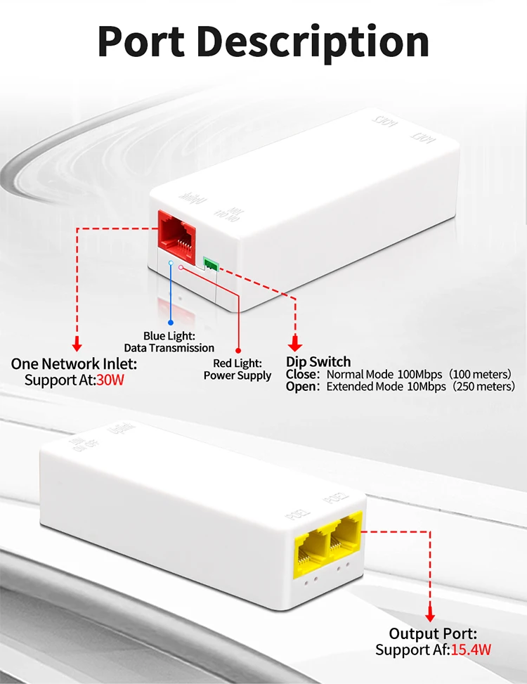 2 Port POE Repeater - 10/100mbps Poe Extender for IP Cameras