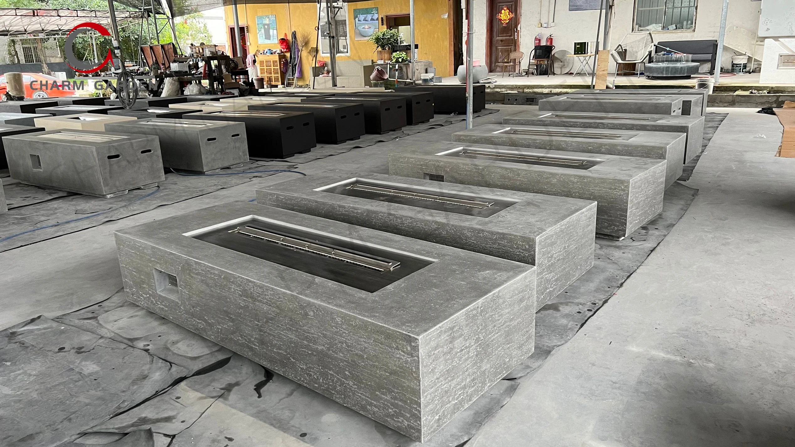 Modern Cast Concrete Freestanding Bio Ethanol Round Fire Pit Indoor ...
