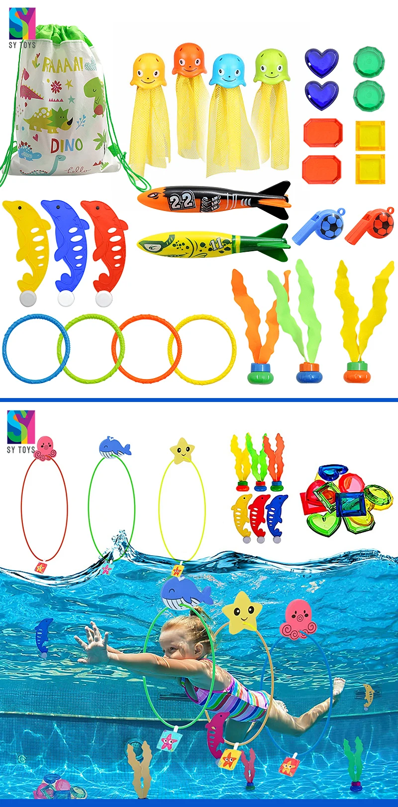 SY Beach Pool Water Play Diving Toy Set Underwater Sinking Swimming ...