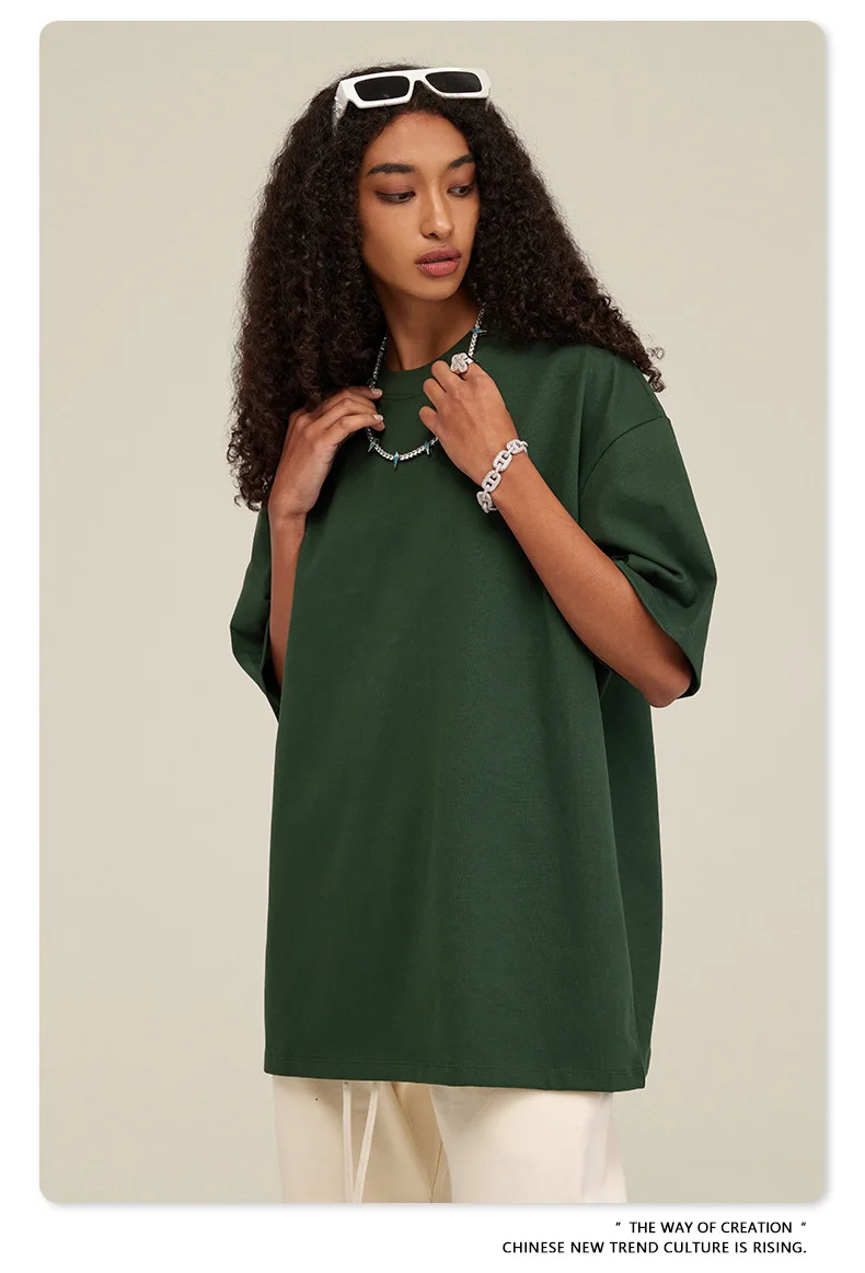 T-shirt Pure Cotton Heavyweight 425g Solid Color Houlder Short Sleeves ...