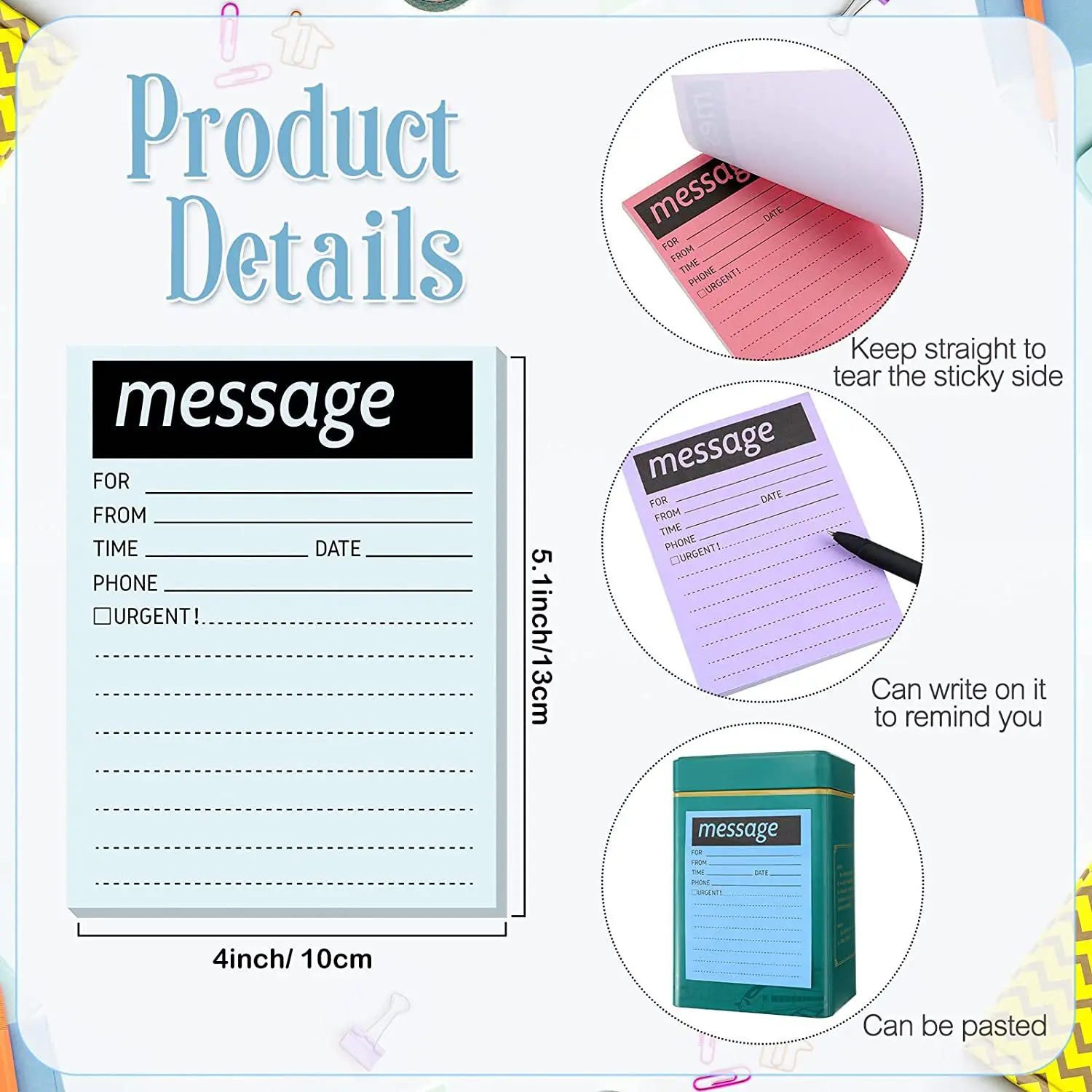 Sticky Notes Colorful Lined Self-stick Note 4x5 In Memo Pad For Office ...