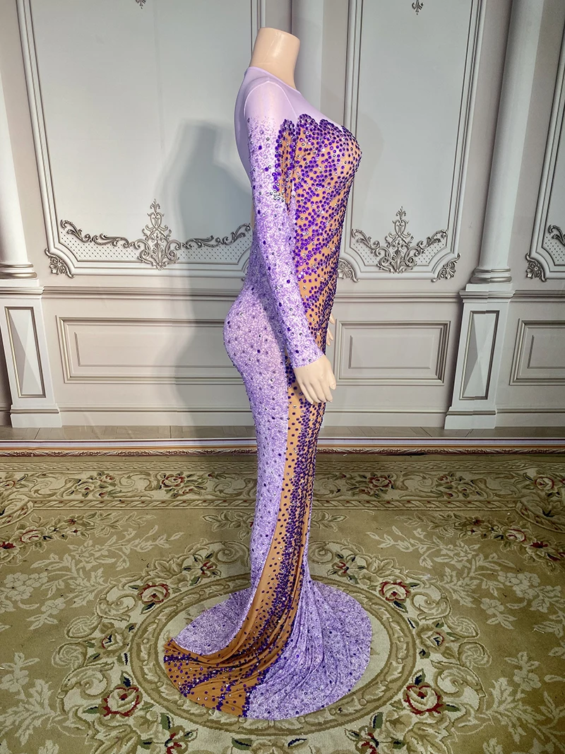 Purple Diamonds Mesh Red Carpet Dress Trending Products New Arrivals ...