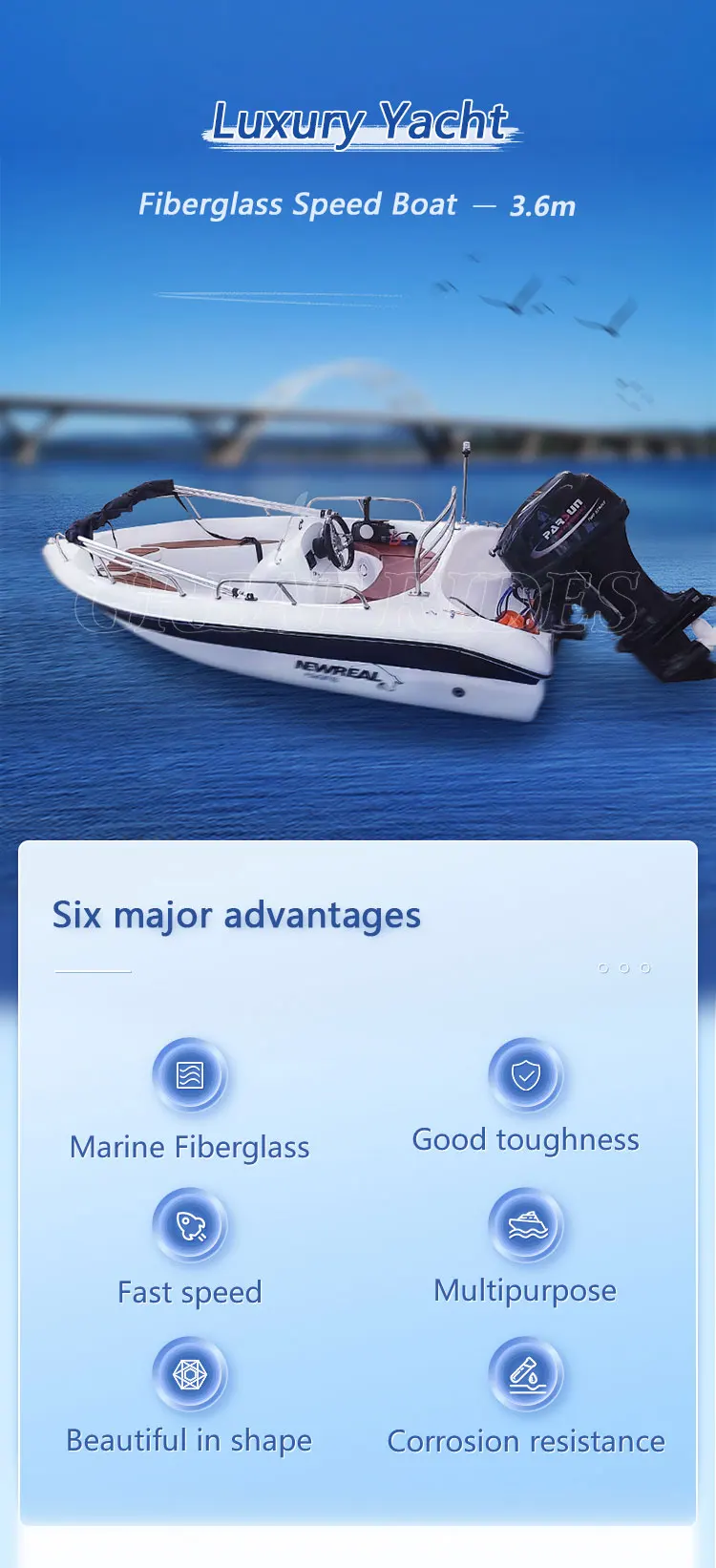 Economical 12ft Fiberglass Sport Yacht - High Speed Fishing Boat