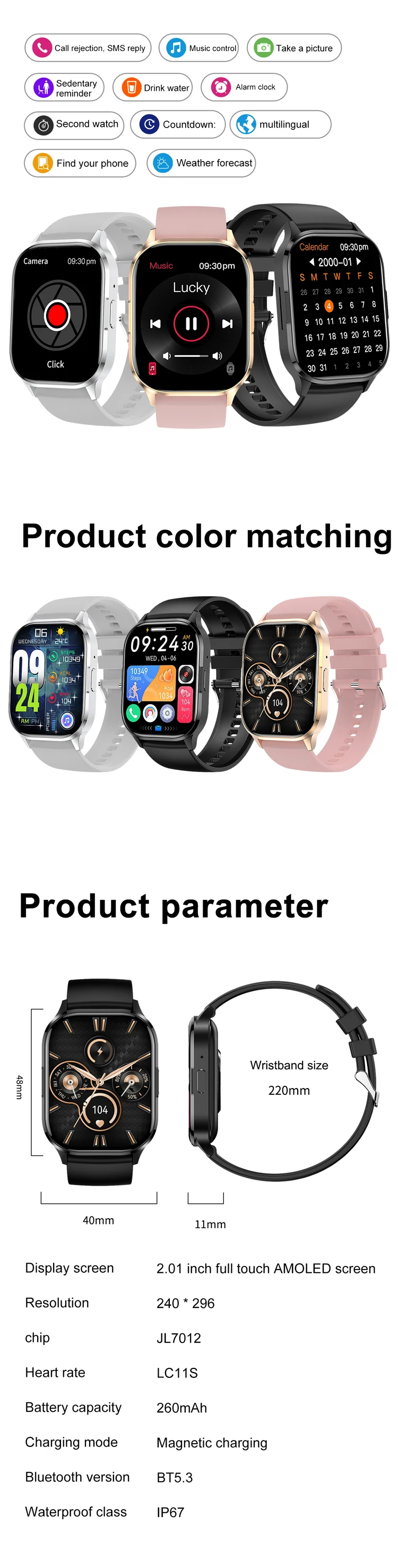 New Amoled 2.01inch Screen Hk21 Smart Watch Bt Call Voice Assistant ...