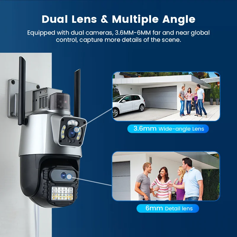 Outdoor Dual-lens Wireless Ip Security Cctv Ptz Dome Camera 6mp Ai ...