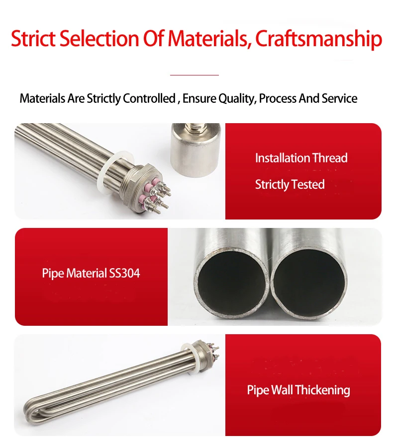 DN40 DN50 Immersion Heater Electric Heating Tube 220 380V SS304 Heating ...