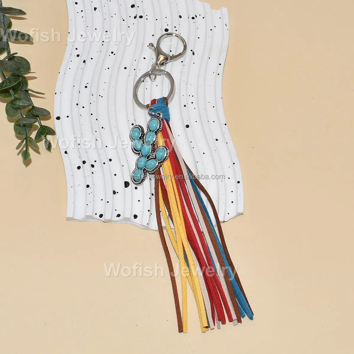 Native Beaded Keychain - Western Style Turquoise Stone Beads