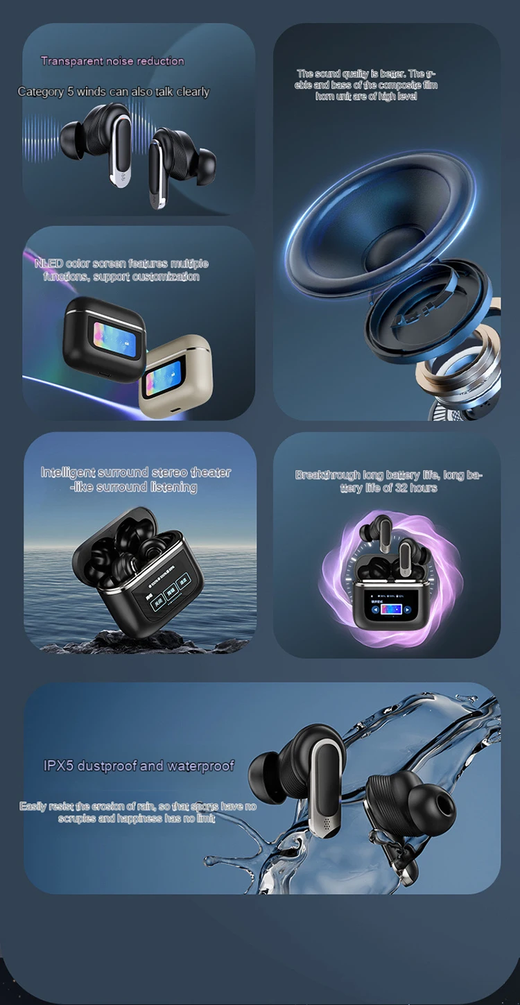 Play Pause Music Calling Tws V8 Earphones Anc Noise Reduction Headphones 2024 New Noise ...