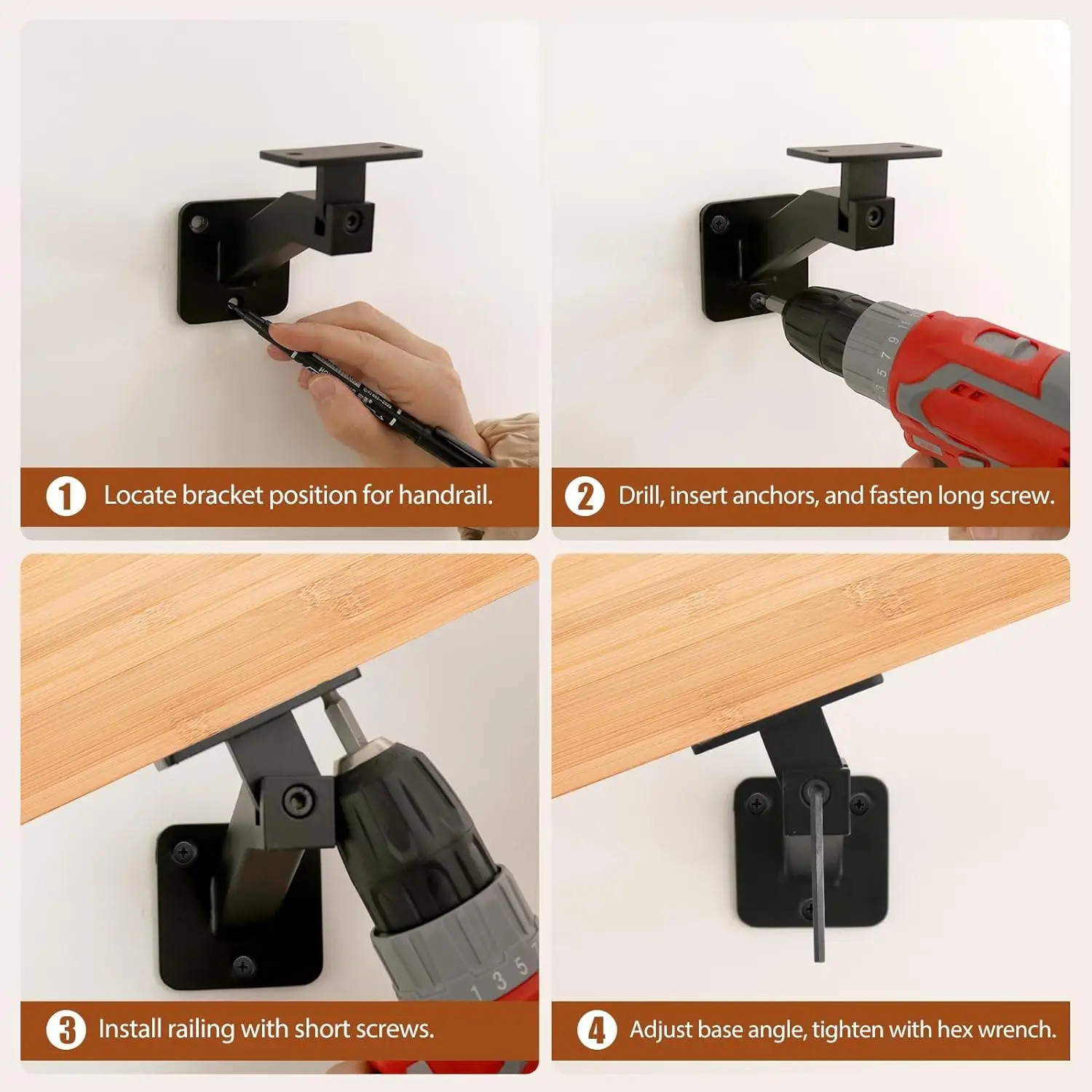 Swivel Handrail Bracket Kit Heavy Duty Metal Adjustable Wall Shelf ...