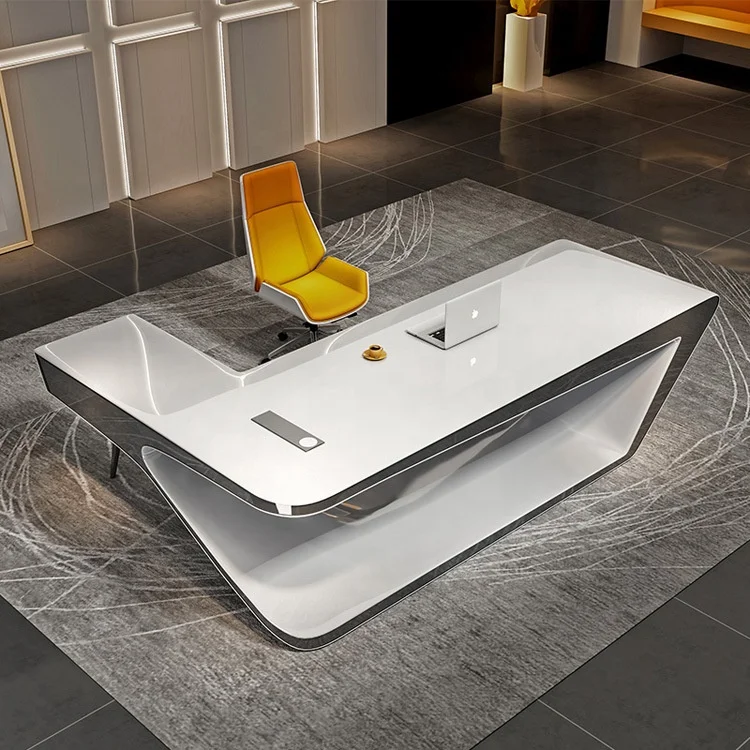 L Shape Director Office Desk Luxury Executive Lacquered White Wood ...