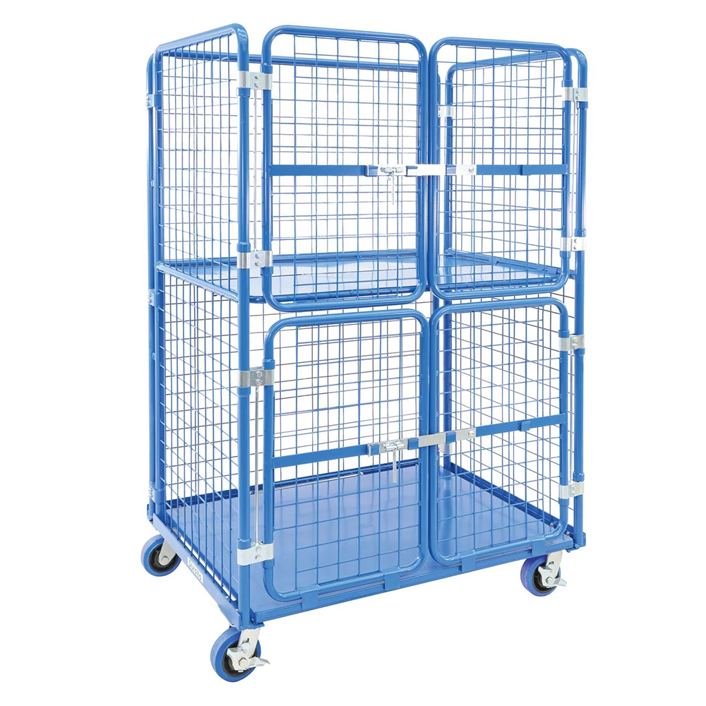 Heavy Duty Warehouse Galvanized Steel Roll Cage Trolley