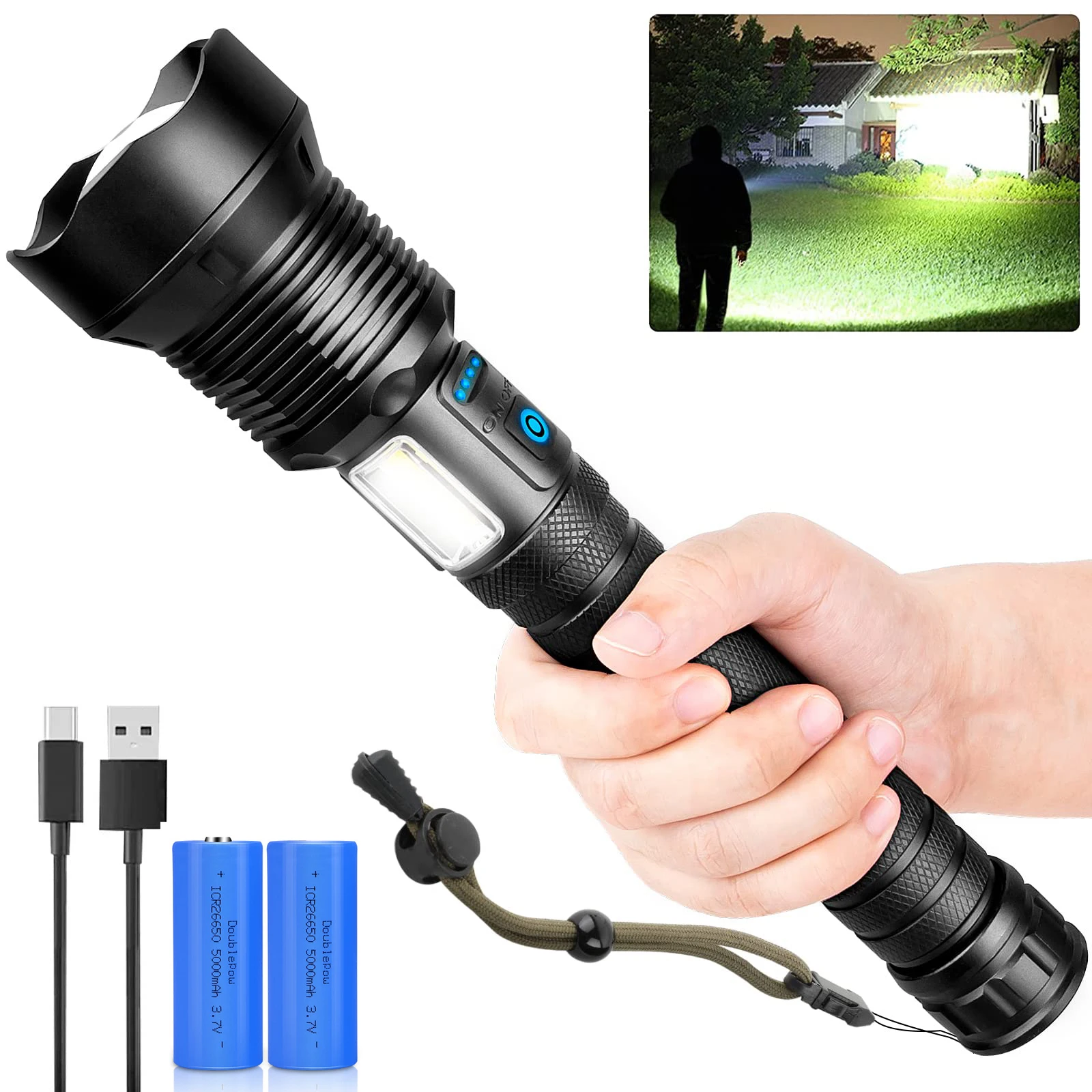 P160 Led Torch Light Zoomable Tactical Rechargeable 10000 Lumen ...