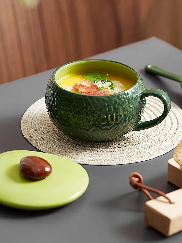 Personalized Avocado Shaped Breakfast Oatmeal Mug With Spoon Dessert ...
