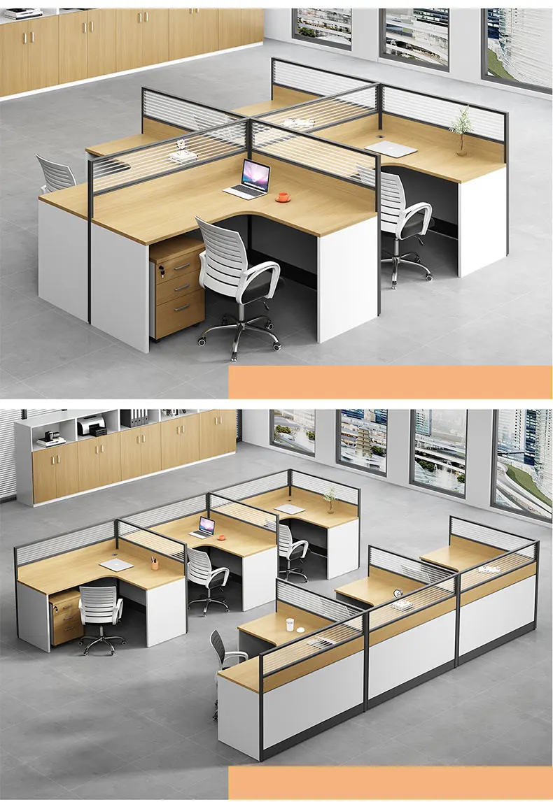 Modern Wood Office Desk 4 6 Person L Shape Modular Staff Office ...