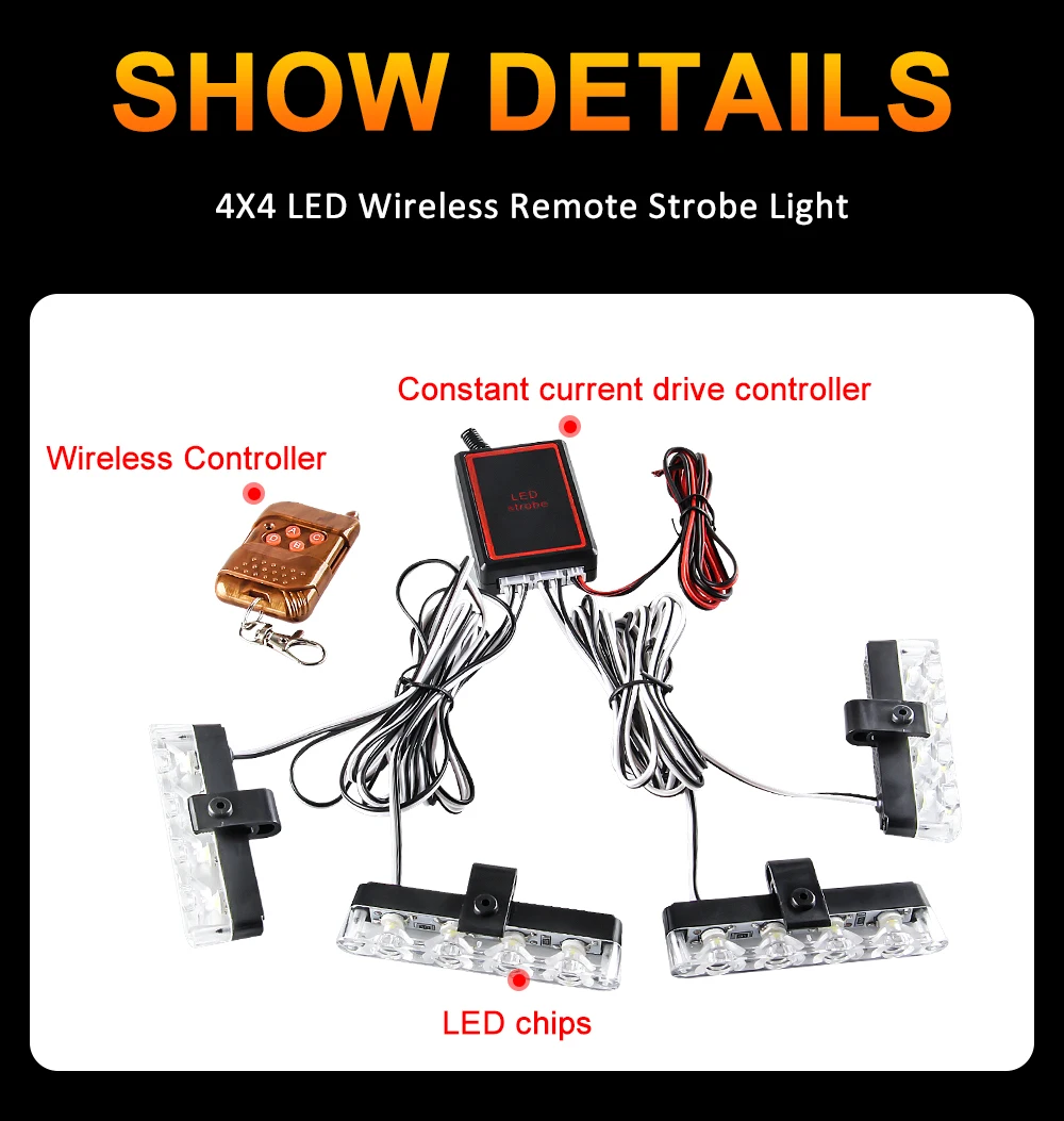Car Front Grill LED Turning Signal Light - Red Blue Flasher