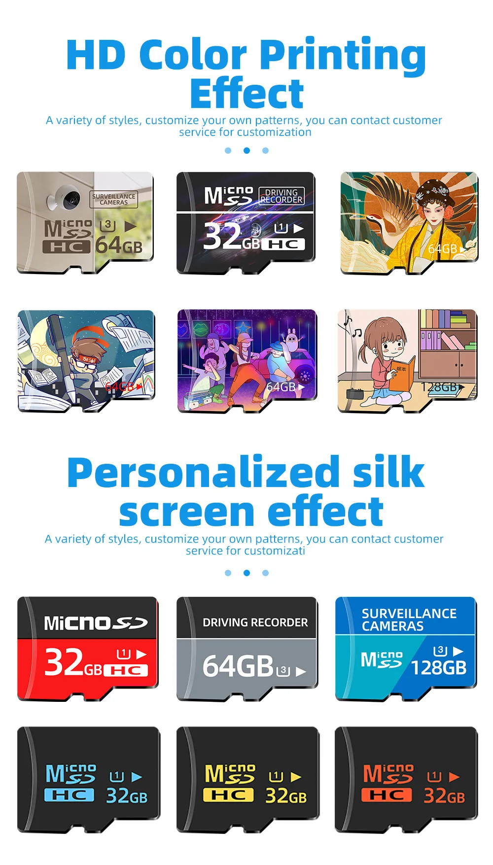 4GB/8GB/16GB/32GB/64GB/128GB/256GB High Speed C4/C6/C10/U1/U3 OEM SD ...