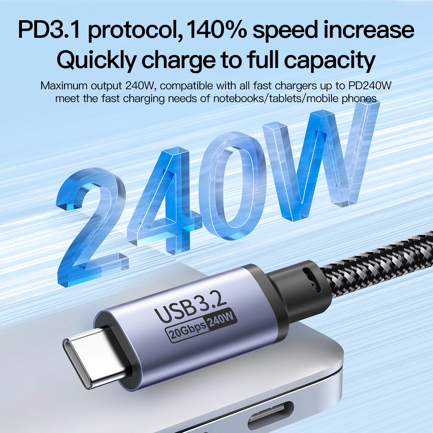 Mindpure 20gbps Pd 240w Fast Charging Cable Type-c To Type-c Usb3.2 ...
