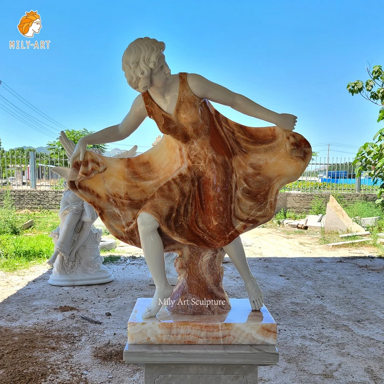 Outdoor Garden Sculpture - Life Size Dancing Lady in Marble