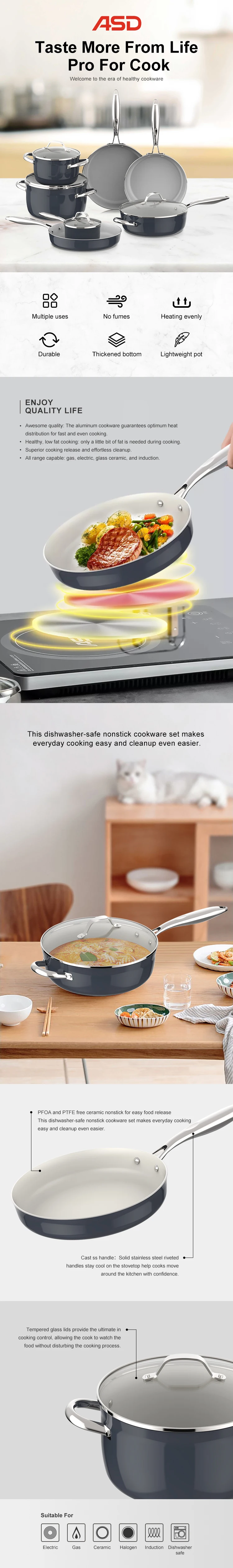 Asd Aluminum 10pcs Kitchen Nonstick Cookware Set Frying Pan Saucepan ...