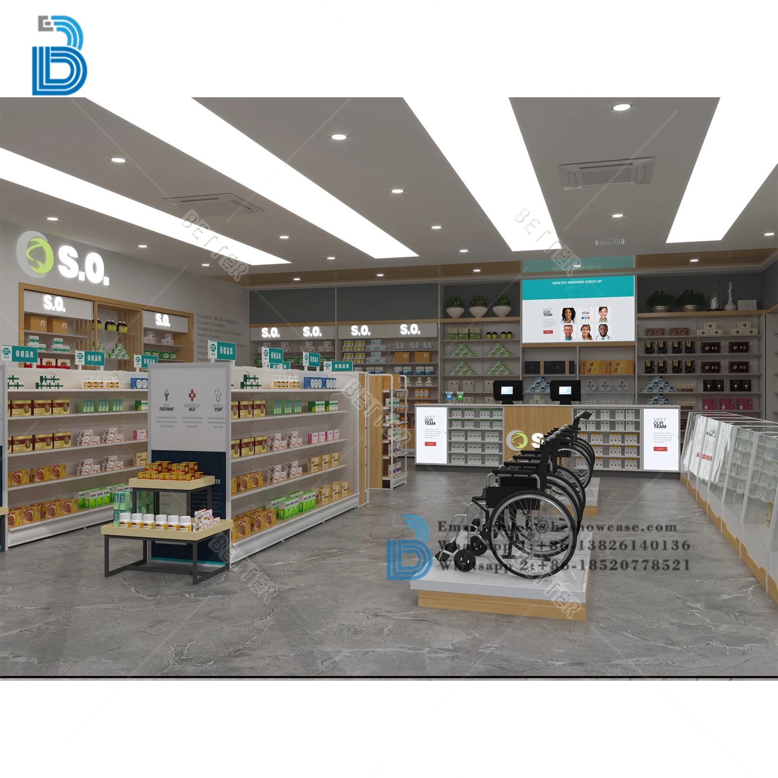 Modern Custom Medical Shop Interior Design Pharmacy Rack Wooden ...