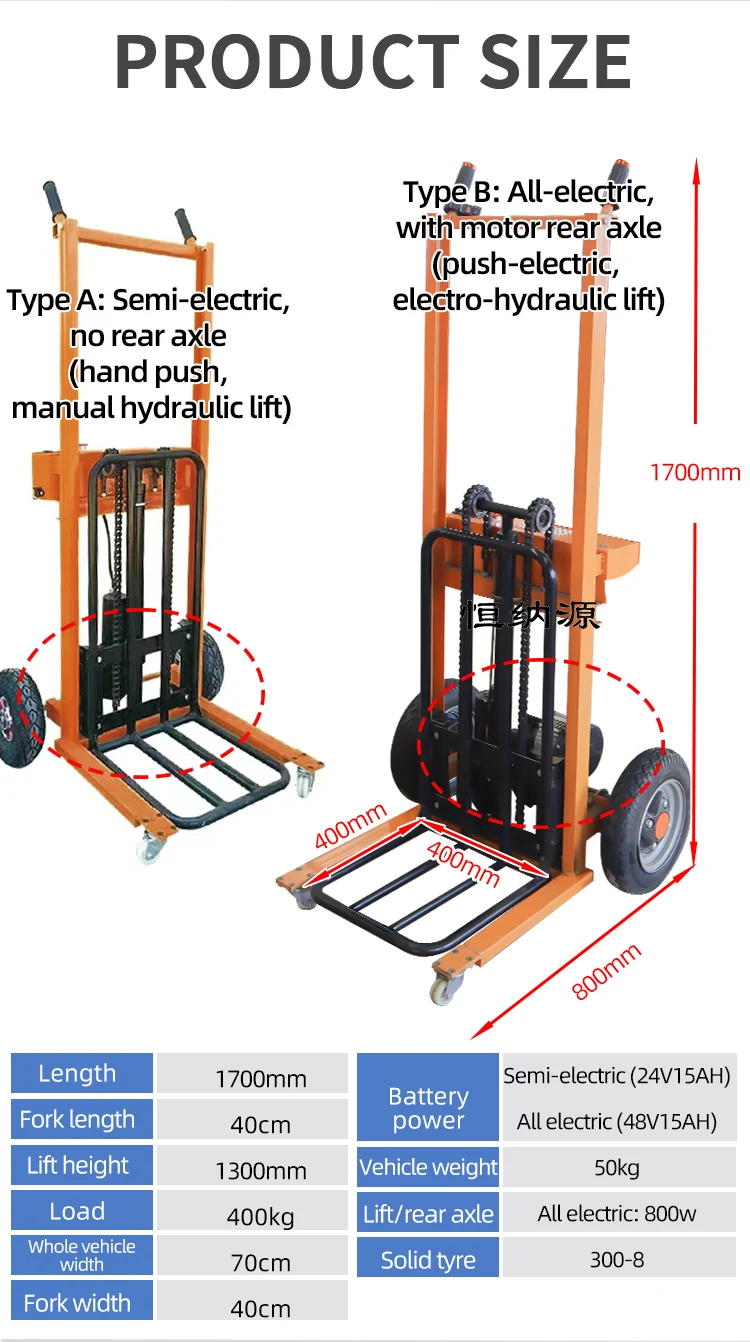 400 Kg Hydraulic Trolley Lifter - Efficient Electric Forklift