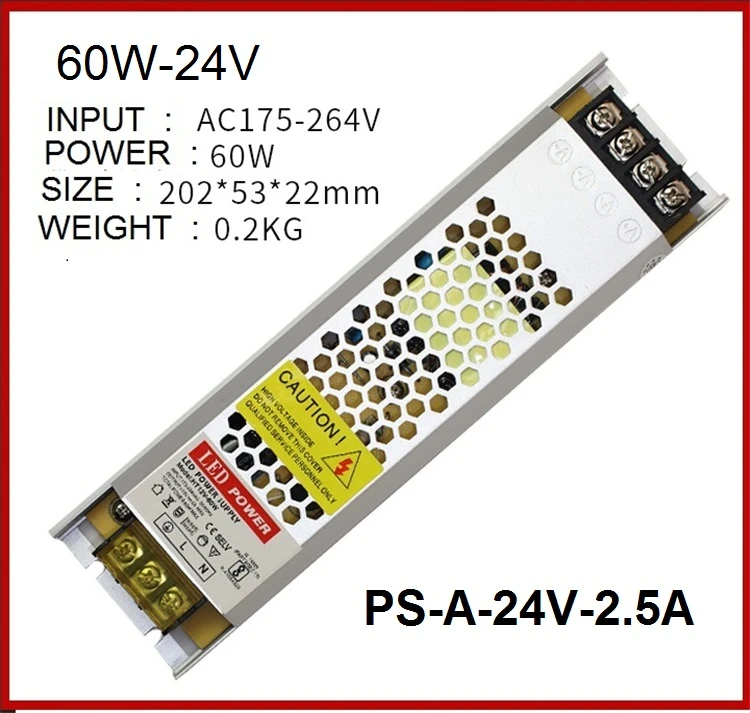 175-264vac输入，24vdc输出，2.5a 4.2a 6.2a 8.3a 12.5a 16a超薄24v条形驱动器，22毫米厚变压器灯箱 ...