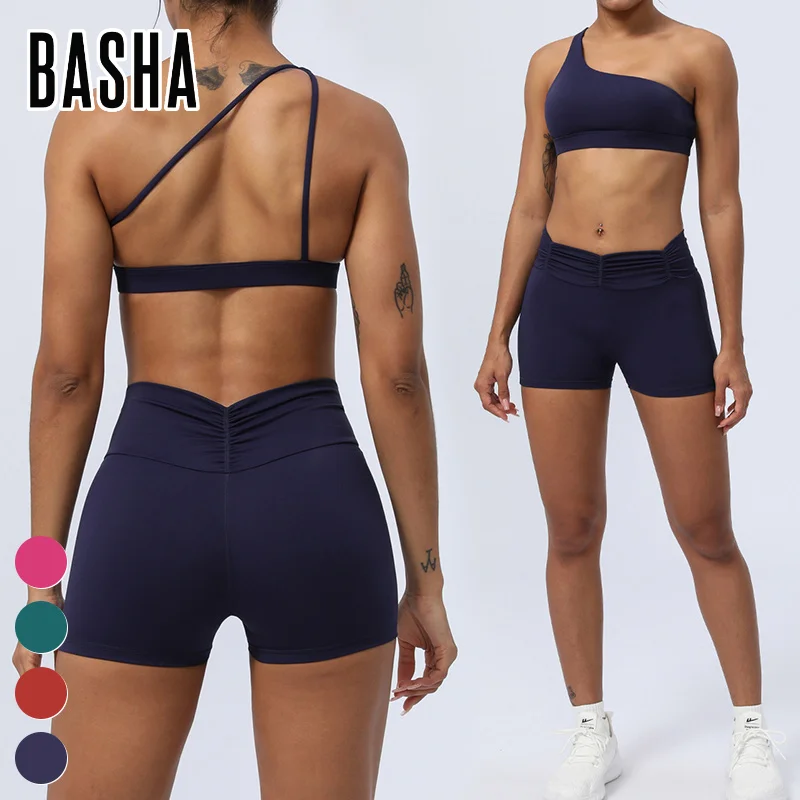 Wholesale Custom Workout Wear One Shoulder Sport Bra Pleated Waist