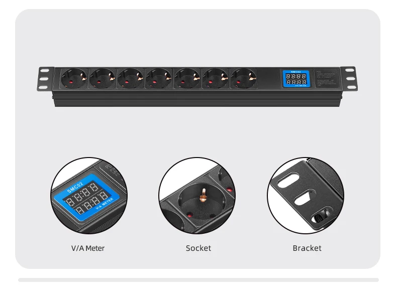 Basic PDU Black Aluminium Shell 19 Inch 1U Rack Mount PDU 7 Outlets ...