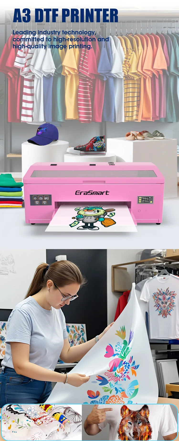 Erasmart Digital DTF Transfer Printer - Efficient T-Shirt Printing