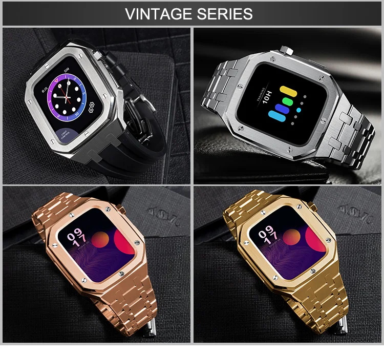 Custom Luxury Stainless Steel Band And Cover Screen Protector Watch ...
