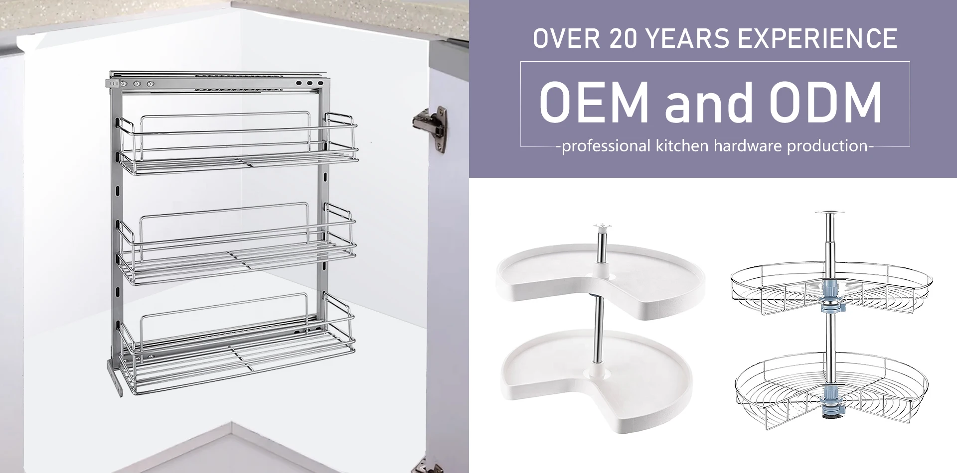 White Polymer Kitchen Corner Base Cabinets 360 Degree Two-layer Shelf With Chrome Treatment ...