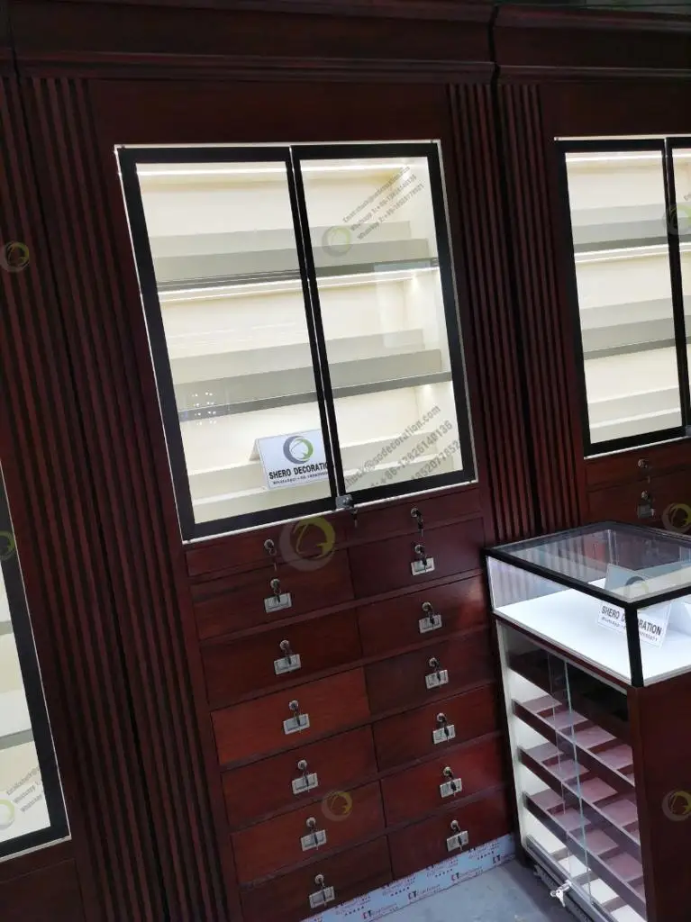 Custom Wooden Shelves Glass Double Door Cigar Humidor Cabinet Cigar ...