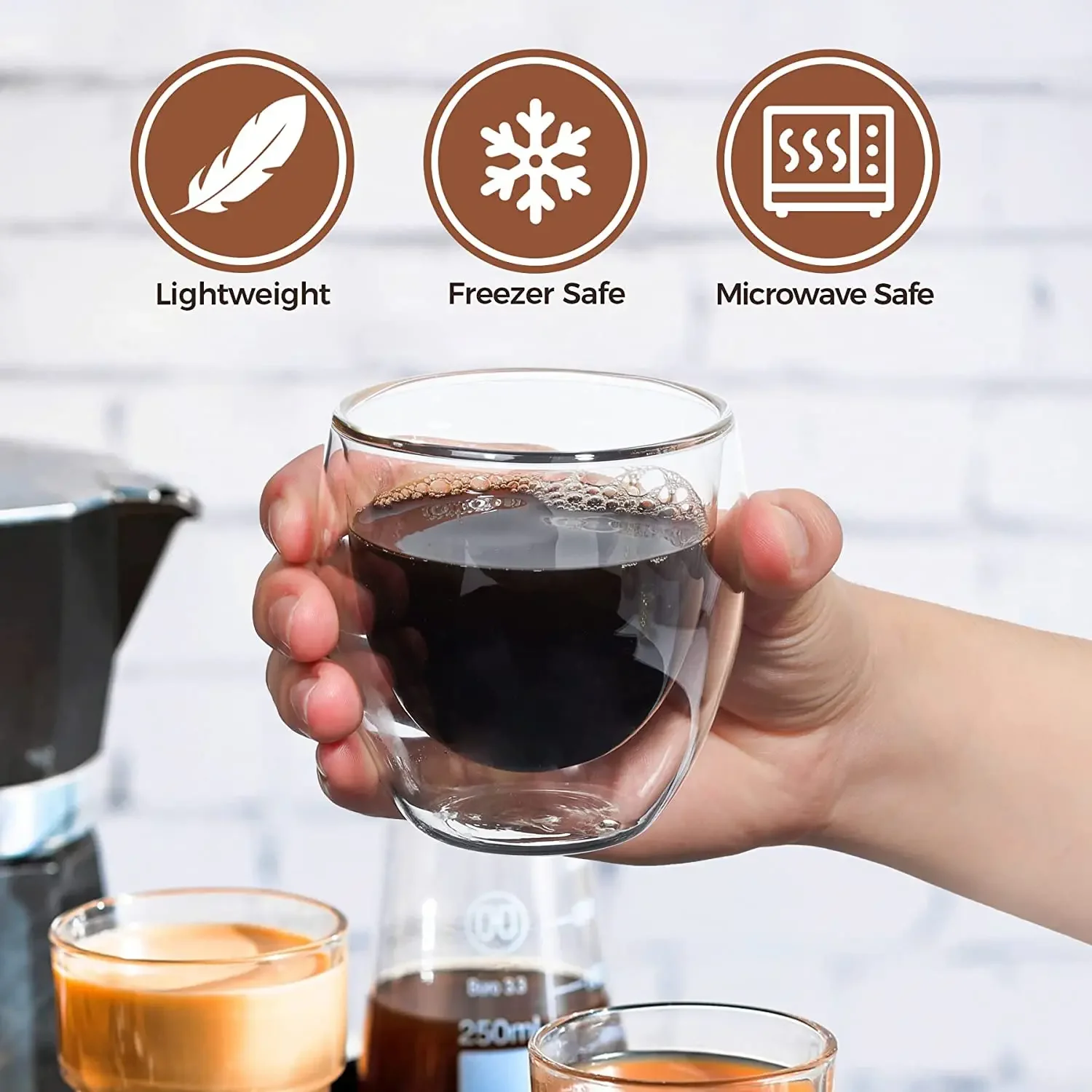 Custom Coffee Glass Cup Milk Tea Glass Cup Double Wall Water Coffee ...