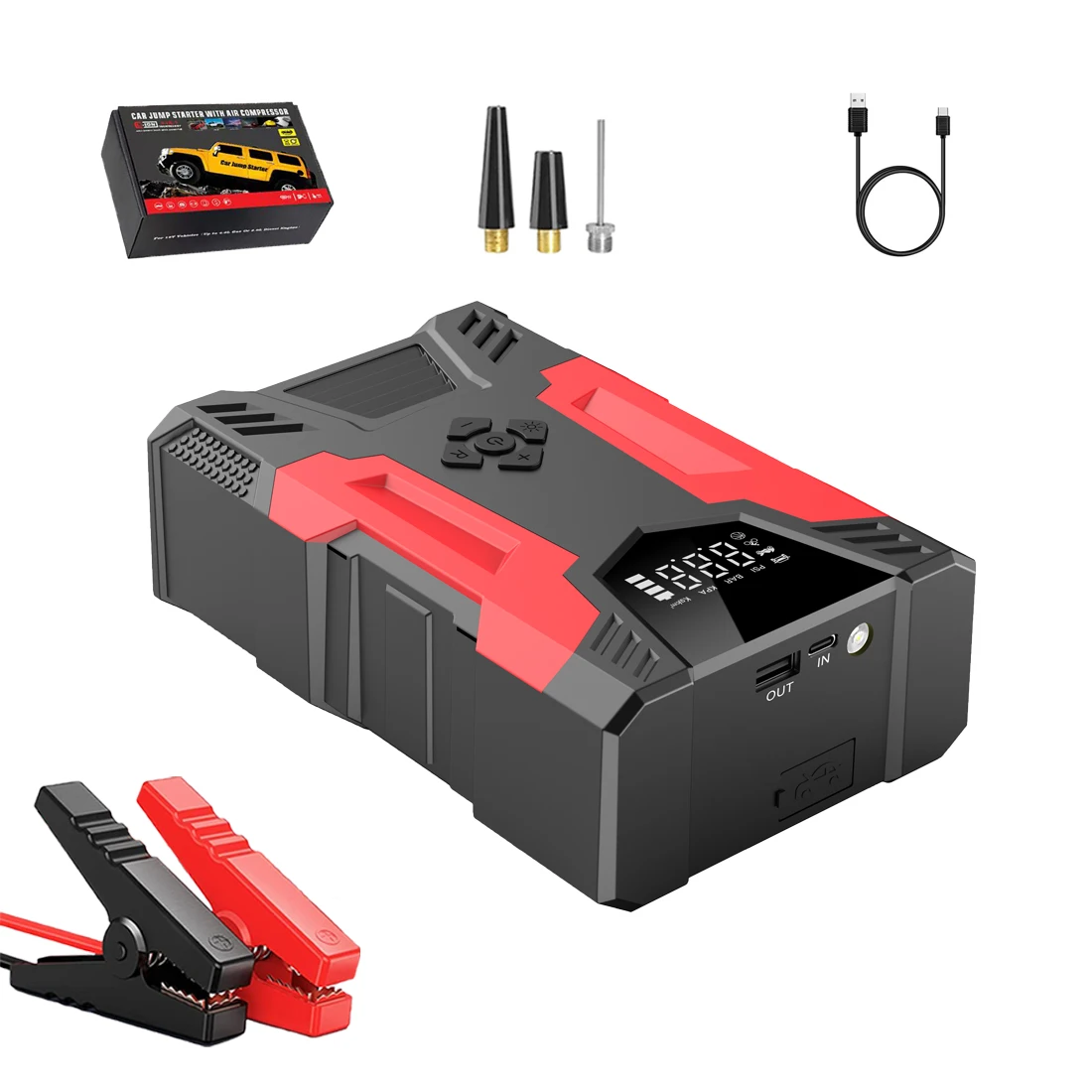 4 In 1 Multi-function Car Jump Starter With Air Compressor Portable Jump Starter With Air Pump ...
