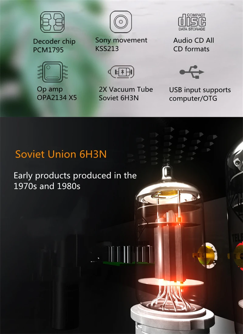 Original V5 Tube 6H3N CD KSS213 Core Player Pcm1795 DAC