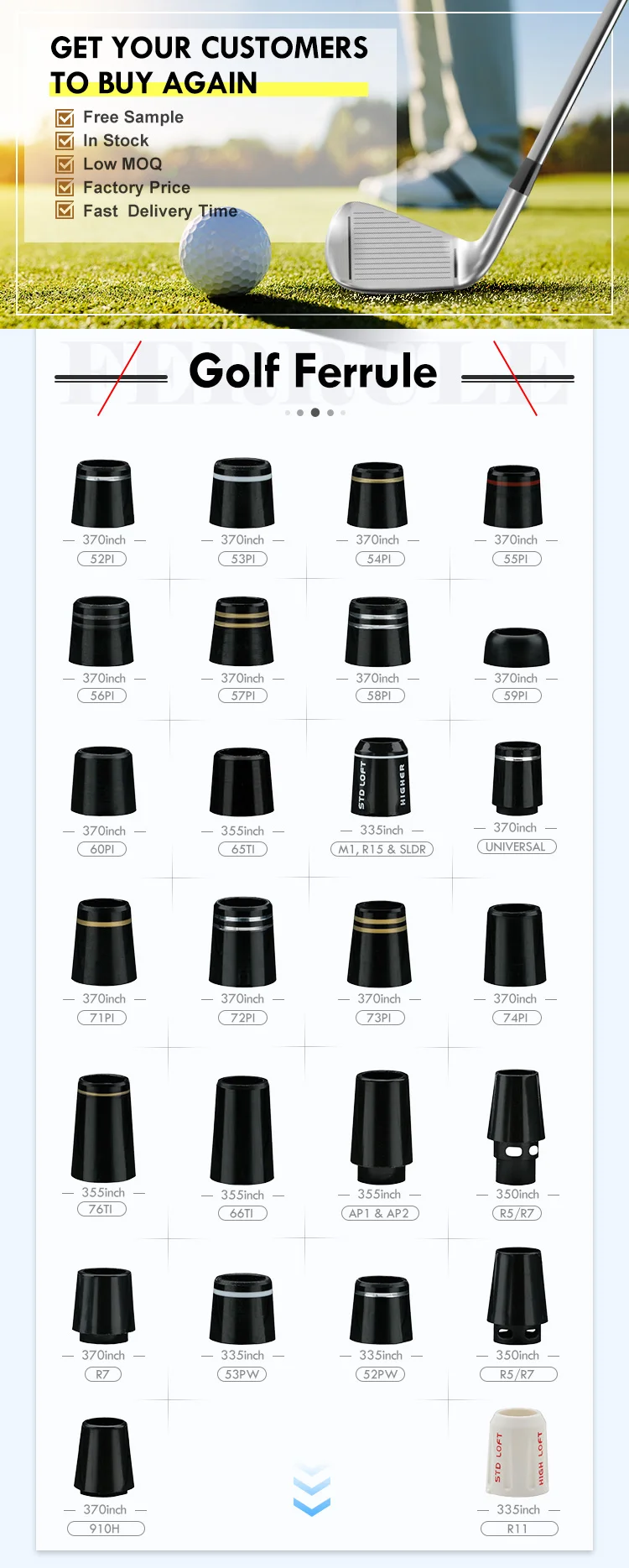 New Arrival Golf Irons Golf Ferrules In Plastic Material Golf Club ...