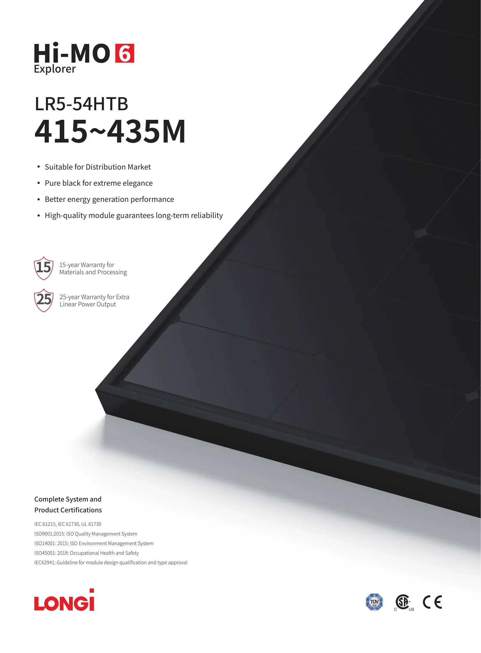 Longi Green Energy N Type All Black Solarpanel Lr5-54htb 415w 435 W ...