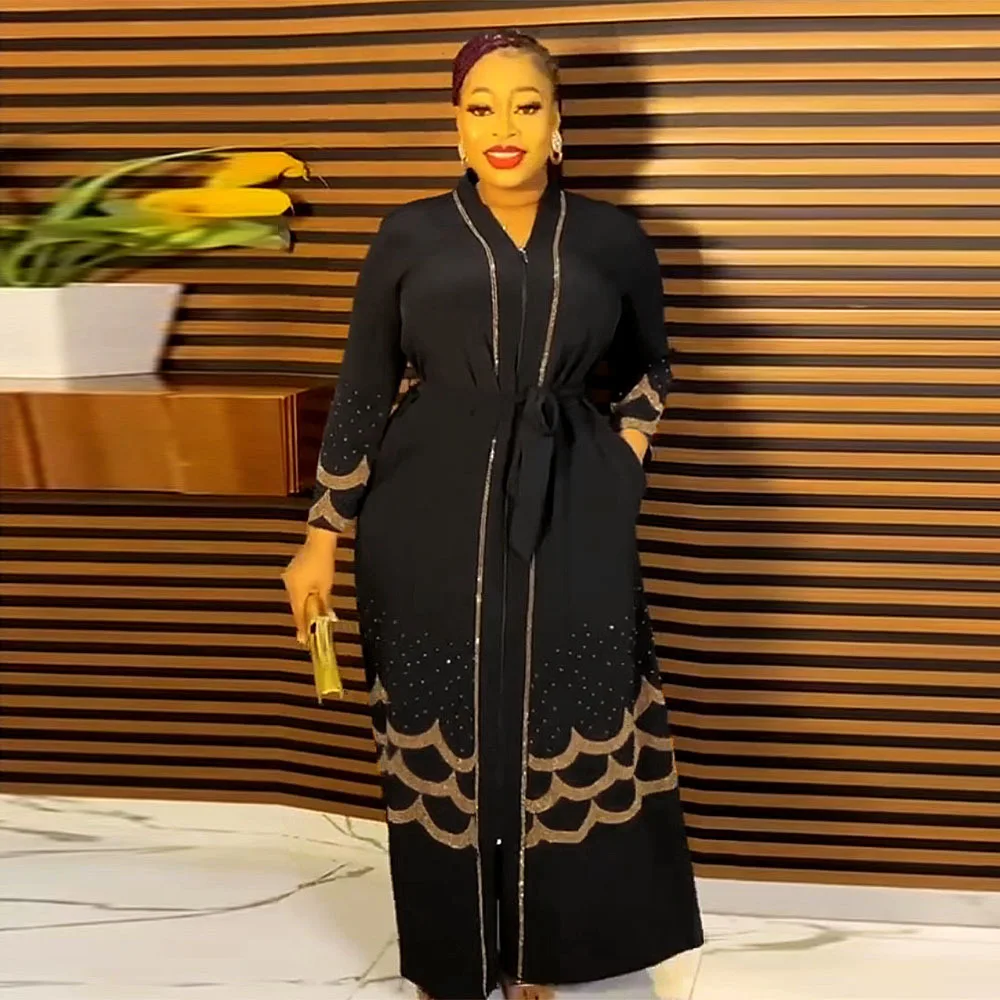 CCY Factory African Abaya Glitter Rhinestone With Zipper Dubai Women ...