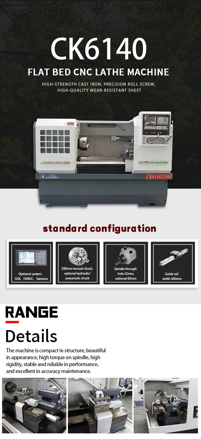 Ck6140 Cnc Lathe Machine With Gear Box Horizontal Turning Machine High-precision Flat Bed Cnc ...