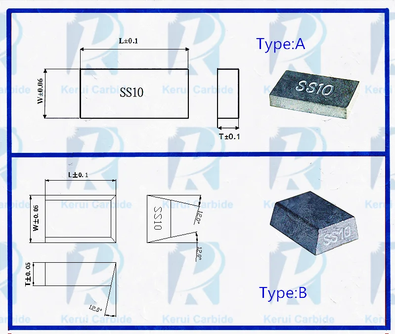 Manufacturer 20x12x3 and 15x10x5 Tungsten Carbide Ss10 Brazed Tips for ...