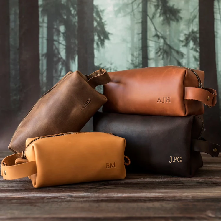 Custom Travel Vintage Leather Dopp Kit - Personalized Gift