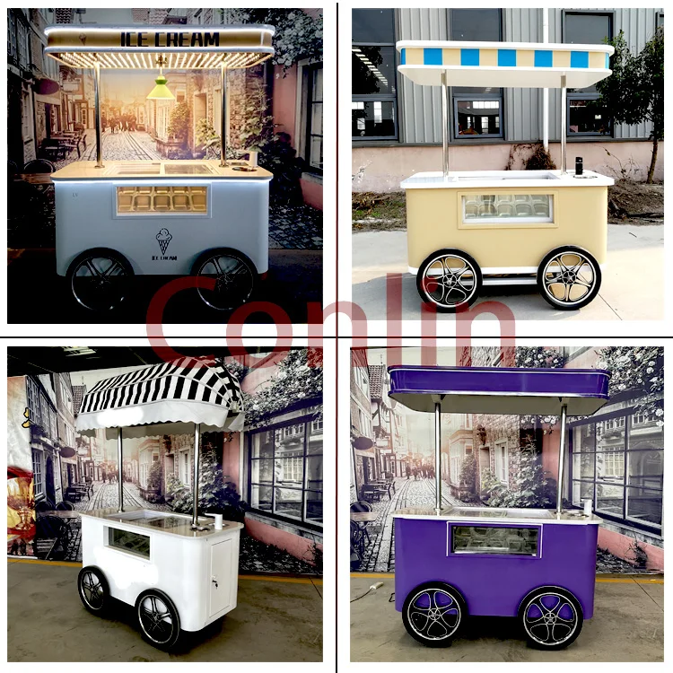 Functional Portable Ice Cream Cart Ice Cream Cart Ice Slush Cart Coffee ...