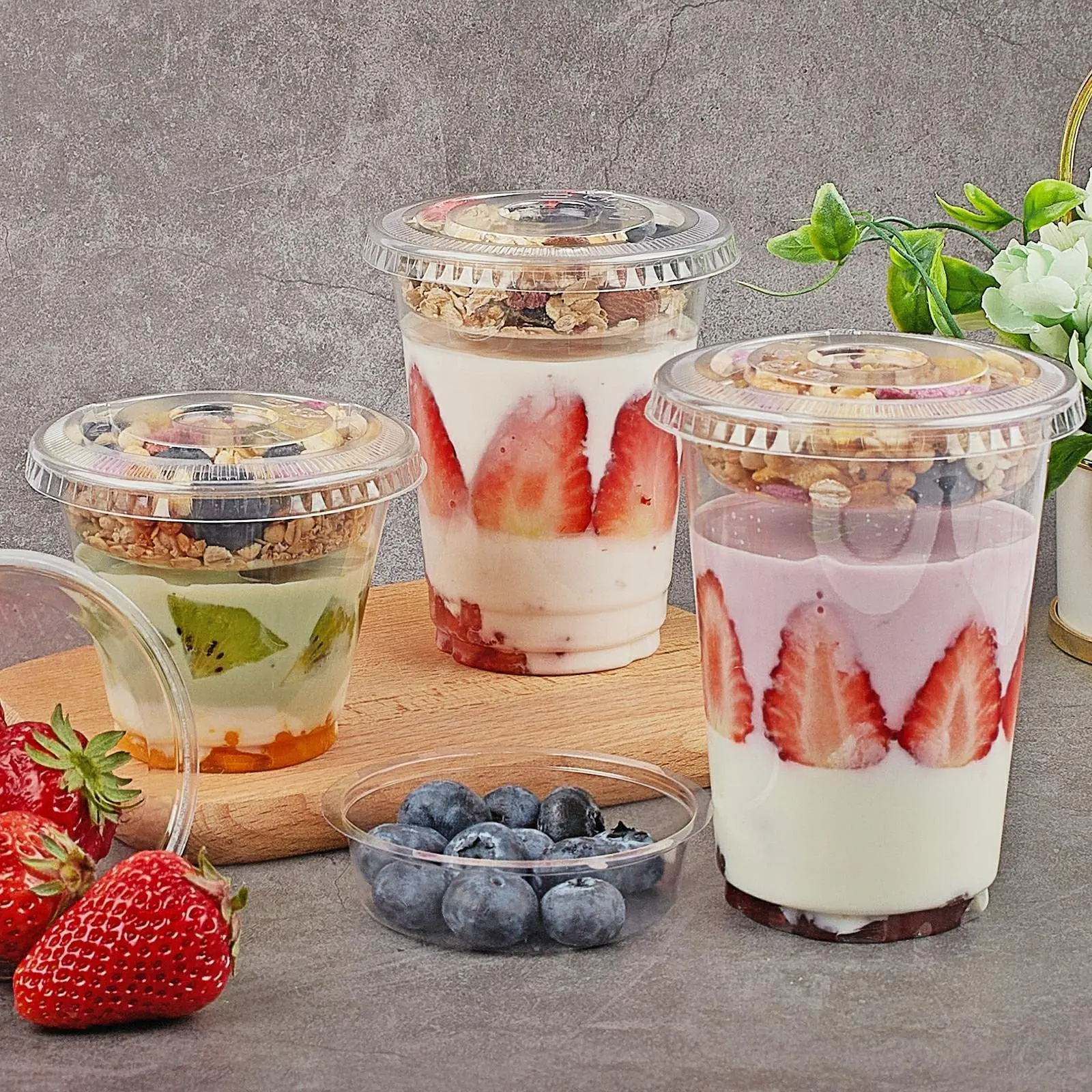 Wholesale Custom PET Clear Plastic Parfait Cups with Lids