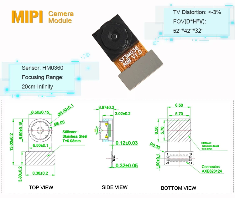HM0360 Camera Module - 0.3MP VGA Global Shutter Image Sensor