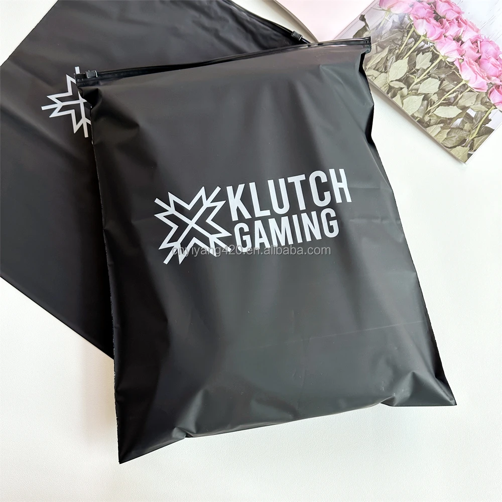 Frosted Black Custom Zipper Bags Print Red Logo Slider Ziplock Clothes ...