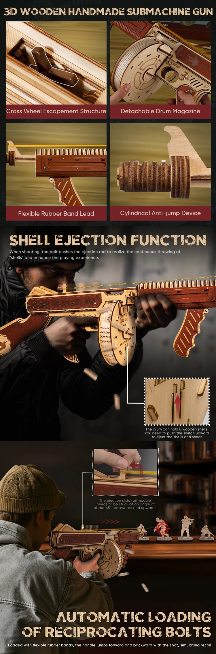 Mechanical Model 3d Brainteaser Wooden Rubber Band Gun Toy Handgun Guns ...
